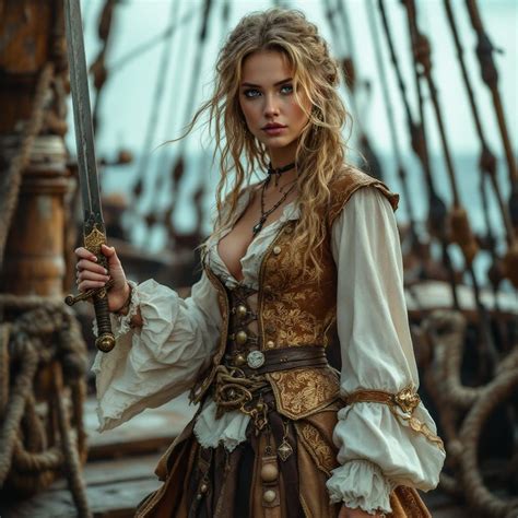 Golden Haired Pirate Maiden In 18th Century Finery Ai Art