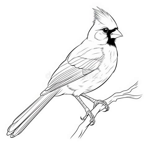 Detailed Cardinal Sketch Black And White Outline Art For Coloring Book