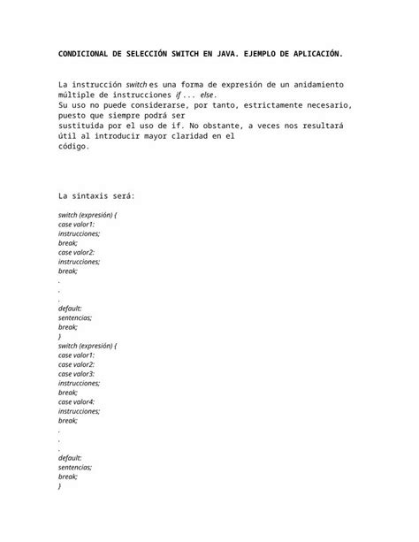 Docx Condicional De Selección Switch En Java Dokumentips