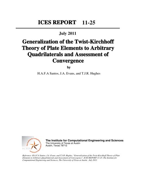 Pdf Generalization Of The Twist Kirchhoff Theory Of Plate Elements To Arbitrary Quadrilaterals