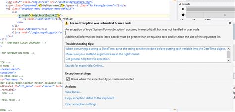 c system formatexception occurred in mscorlib dll but was not