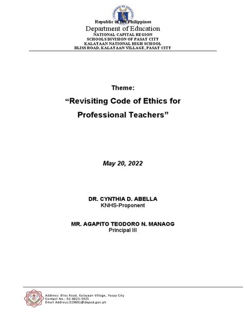 Code Of Ethics Activity Proposal Pdf Teachers Professional Ethics
