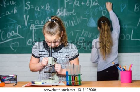 Chemistry Classes Educational Experiment Girls Classmates Stockfoto