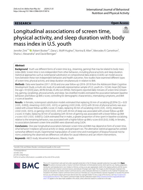 Longitudinal Associations Of Screen Time Physical Activity And Sleep Duration With Body Mass