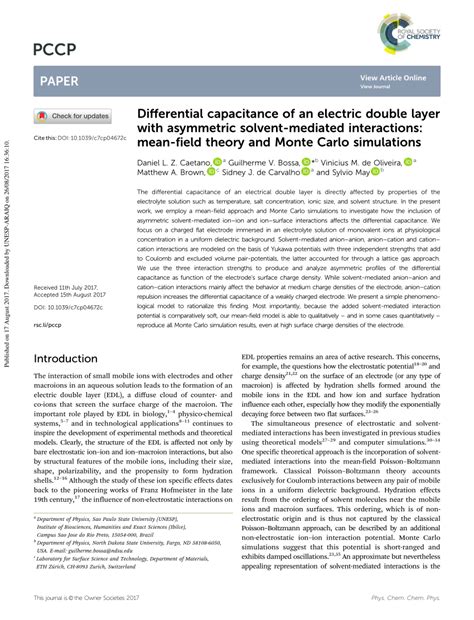 Pdf Differential Capacitance Of An Electric Double Layer With Asymmetric Solvent Mediated