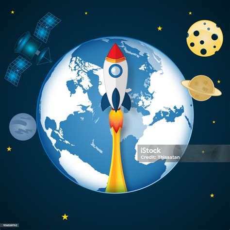 공간 또는 비즈니스로 우주에 발사 로켓 프로젝트를 시작 예술과 공예 스타일 개념 종이 벡터 일러스트 레이 터 개념에 대한 스톡 벡터 아트 및 기타 이미지 Istock