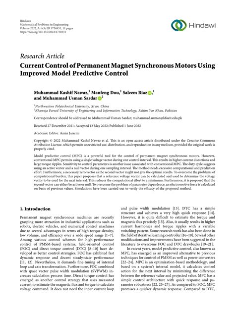 Pdf Current Control Of Permanent Magnet Synchronous Motors Using Improved Model Predictive Control