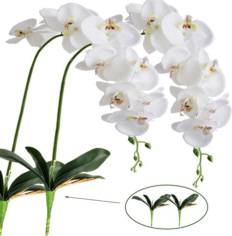 4artificial Silk Phalaenopsis Flowers Pcs With Leaves Artificial Orchid
