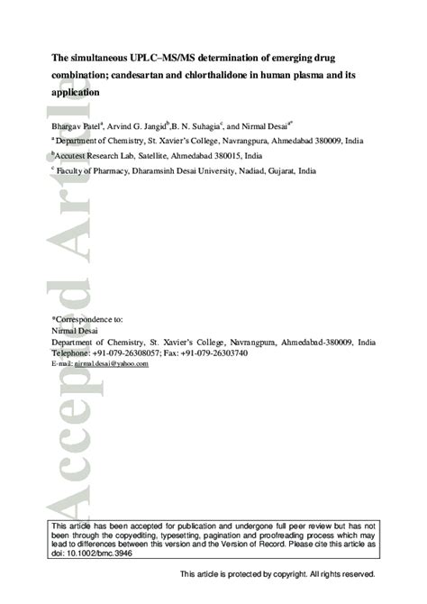 Pdf The Simultaneous Uplc Msms Determination Of Emerging Drug Combination Candesartan And
