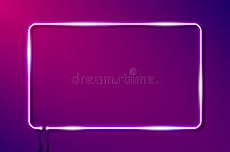 Glowing Rounded Rectangular Neon Frame Violet Background Realistic Vector Illustration Stock