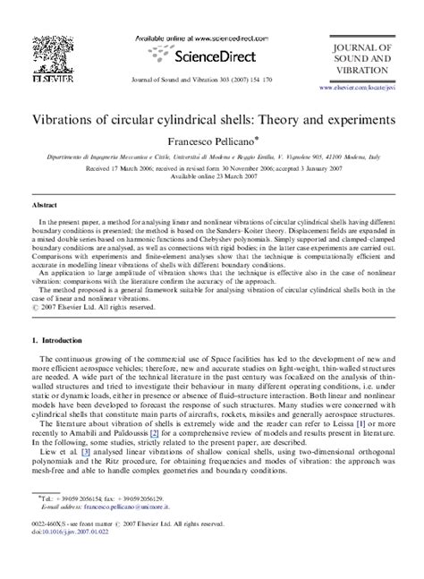 Pdf Vibrations Of Circular Cylindrical Shells Theory And Experiments