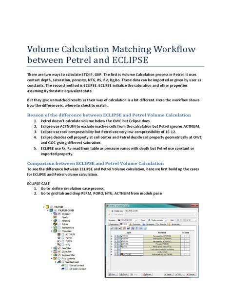 Volume Calculation Matching Workflow Between Petrel And Eclipse