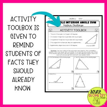 Triangle Angle Sum Theorem Exterior Angle Theorem Discovery Geometry Activity