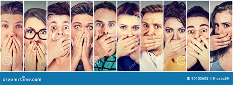 Group Of Shocked People Covering Their Mouth With Hands Stock Image