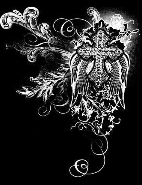 Gothic Cross With White Flowers Y2k Emo Aesthetic Y2k Background