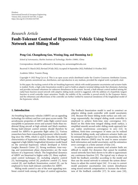 Pdf Fault Tolerant Control Of Hypersonic Vehicle Using Neural Network