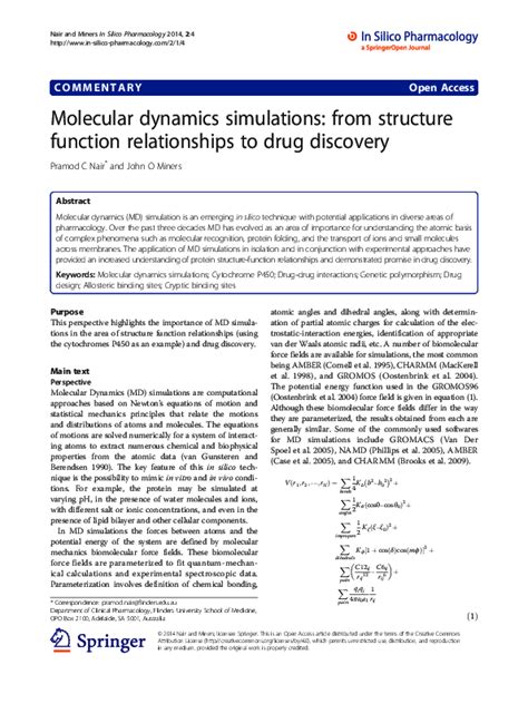 Pdf Molecular Dynamics Simulations From Structure Function