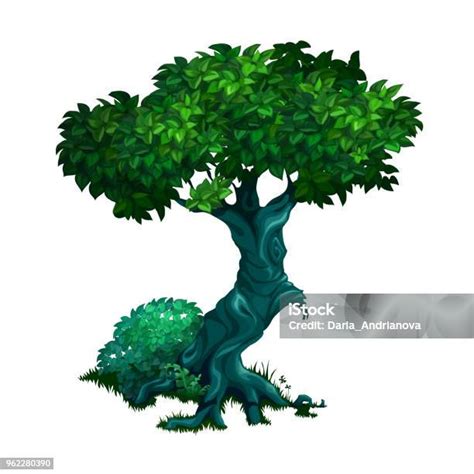 외로운 오래 된 낙 엽 나무 흰색 배경에 고립입니다 벡터 만화일러스트 레이 션 미스터리에 대한 스톡 벡터 아트 및 기타 이미지