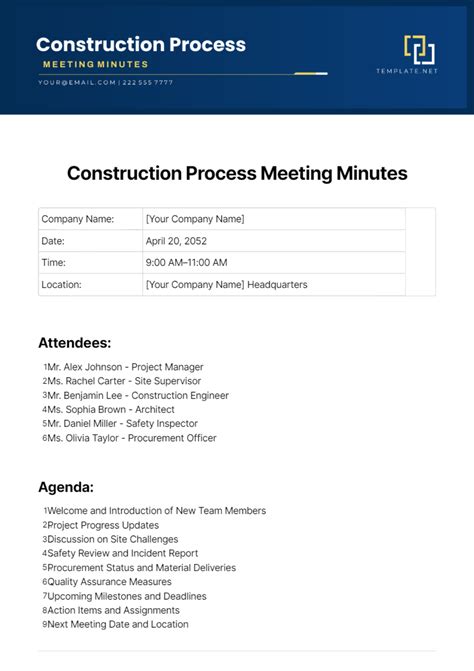 Free Construction Meeting Minute Templates Editable And Printable