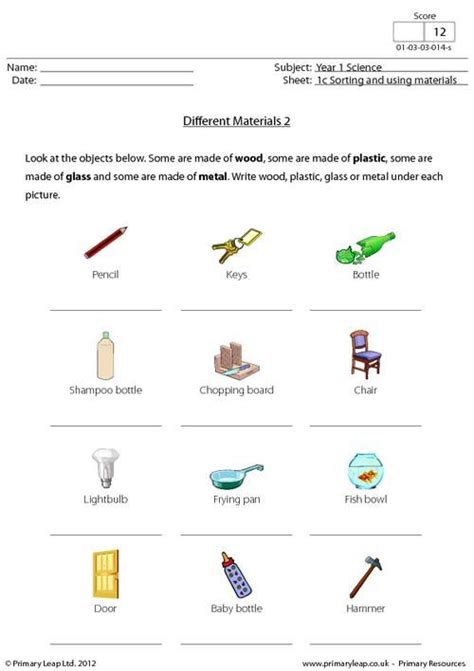 uk science worksheet different materials english