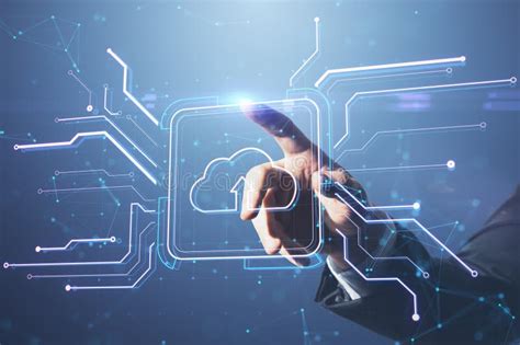 Close Up Of Businessman Hand Pointing At Creative Square Circuit Button