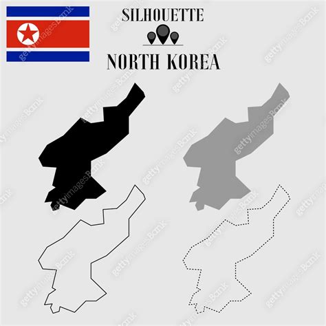 North Korea Outline World Map Solid Dash Line Contour Silhouette