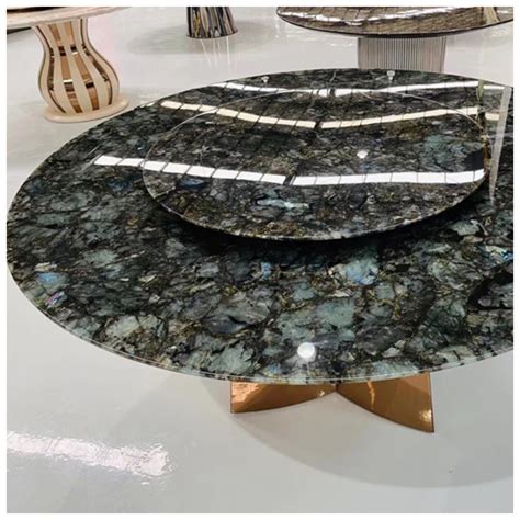 Luxury Round Susan Lazy Labradorite Blue Granite Dining Tables Dining