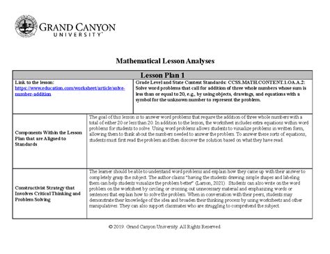 Elm 470 T2 Mathematical Lesson Analysis Mathematical Lesson Analyses Lesson Plan 1 Link To The