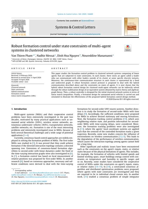 Pdf Robust Formation Control Under State Constraints Of Multi Agent