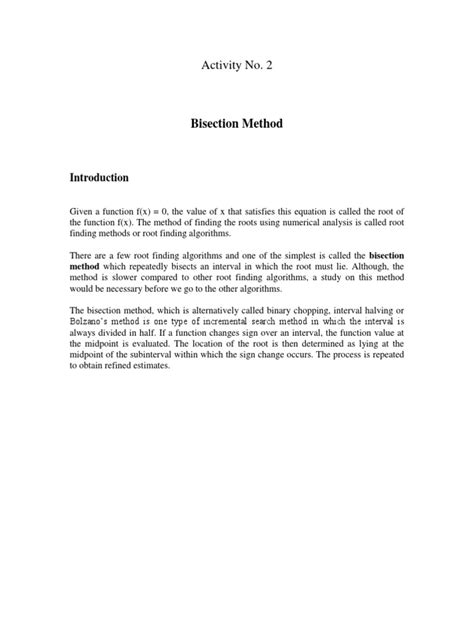 Bisection Method Activity No 2 Pdf Numerical Analysis Analysis