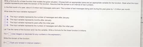 solved write a formula for a linear function that models the