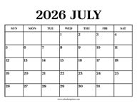 Printable July 2026 Calendar Calendar Options