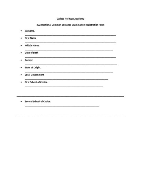 Common Entrance Exam Registration Form Pdf