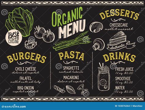 Organic Menu Restaurant Food Template Stock Vector Illustration Of