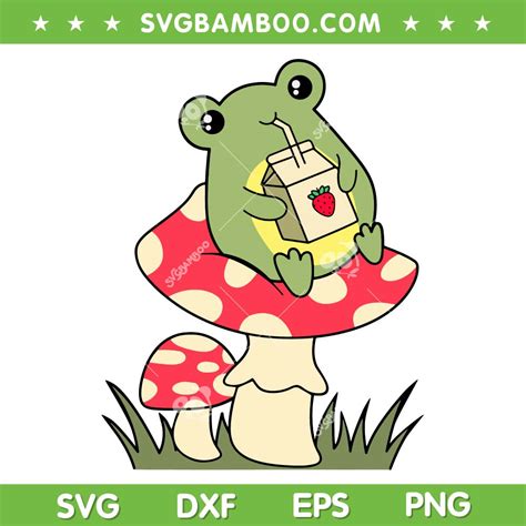 Frog On Mushroom Svg Frog Drinking Strawberry Milk