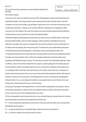 the cukoo s calling extract lang paper 1 teaching resources