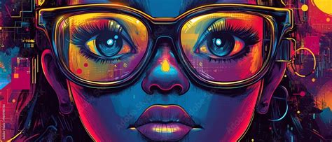 Stylized Nerd Face With Large Glasses A Quirky Smile And Digital