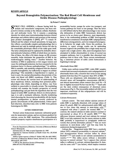 Pdf Beyond Hemoglobin Polymerization The Red Blood Cell Membrane And