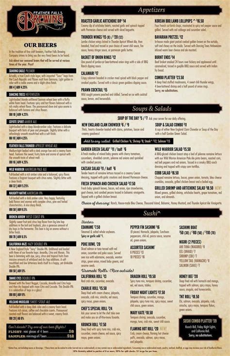 Online Menu Of Feather Falls Brewing Company Restaurant Oroville