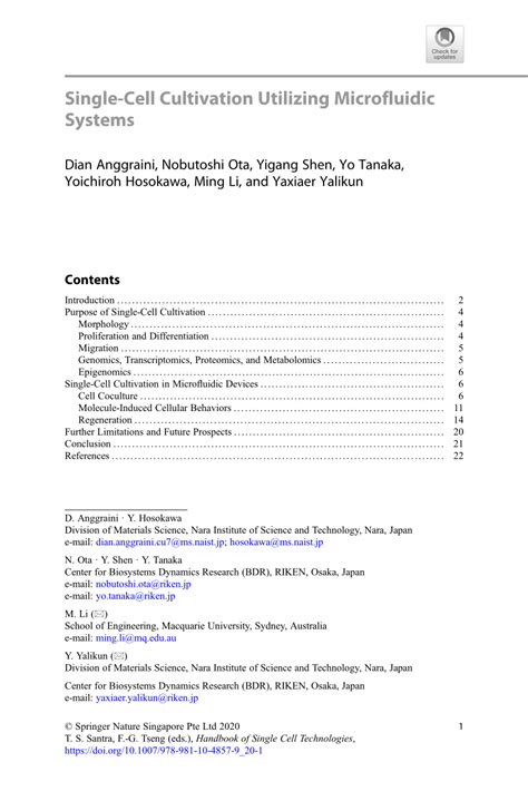 Pdf Single Cell Cultivation Utilizing Microfluidic Systems