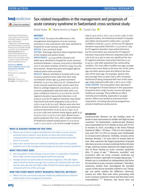 Pdf Sex Related Inequalities In The Management And Prognosis Of Acute