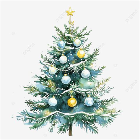 흰색 수채화 크리스마스 트리 파란색 그리고 노란색 장식품 수채화 Png 일러스트 및 이미지 에 대한 무료 다운로드 Pngtree