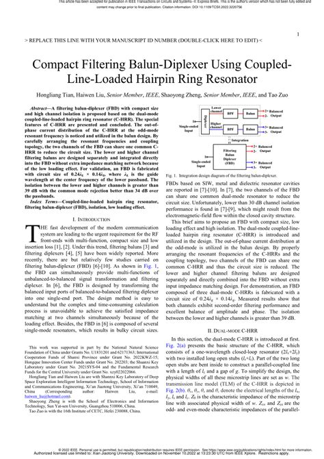 Pdf Compact Filtering Balun Diplexer Using Coupled Line Loaded Hairpin Ring Resonator