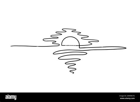 Continuous Line Sunset Single Line Sketch Isolated On White
