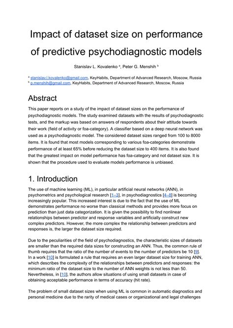 Pdf Impact Of Dataset Size On Performance Of Predictive Psychodiagnostic Models