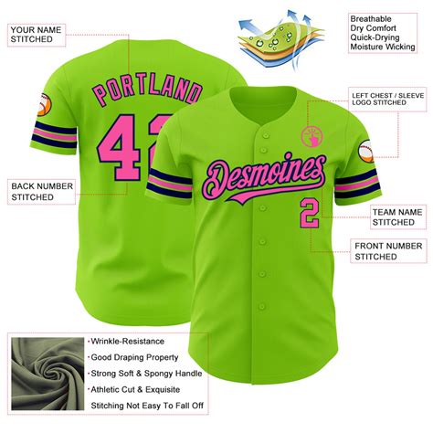 Custom Neon Green Baseball Jersey Pink Navy Authentic Fansidea