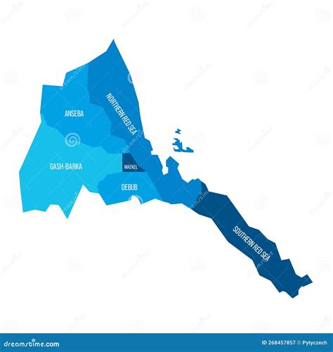 Eritrea Political Map Of Administrative Divisions Cartoon Vector