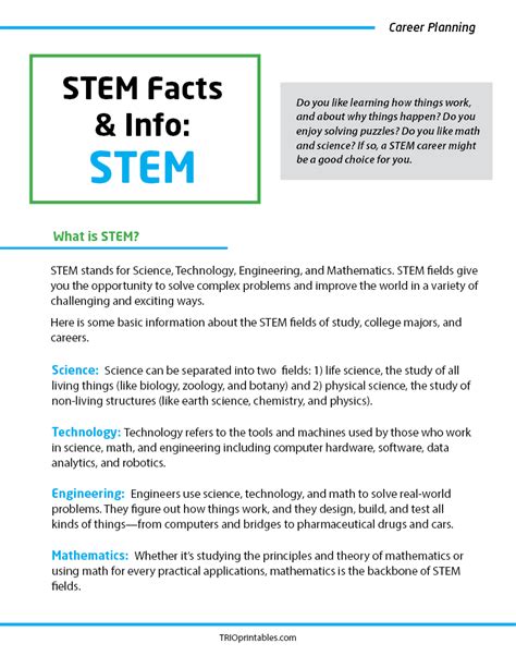 Stem Facts And Info Stem Informational Sheet Trio Printables