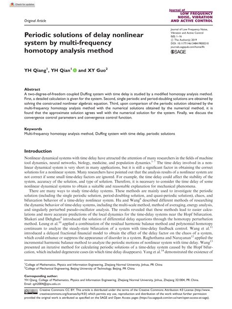 Pdf Periodic Solutions Of Delay Nonlinear System By Multi Frequency Homotopy Analysis Method