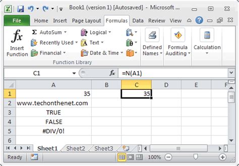 Ms Excel How To Use The N Function Ws